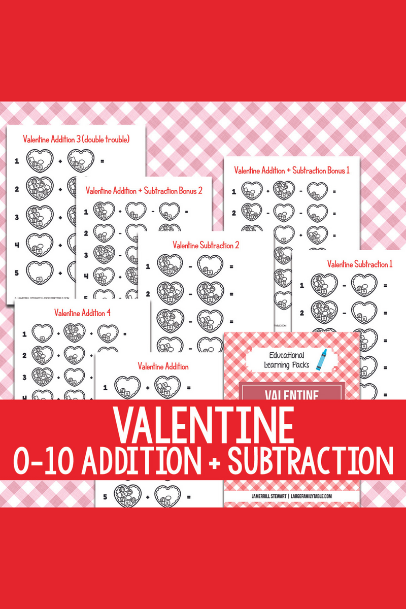 Valentine Addition + Subtraction Table Pack {13 pages} – Jamerrill ...