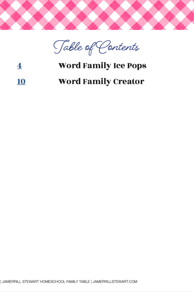 Word Families Table Pack {12 pages} – Jamerrill Stewart, Large Family ...